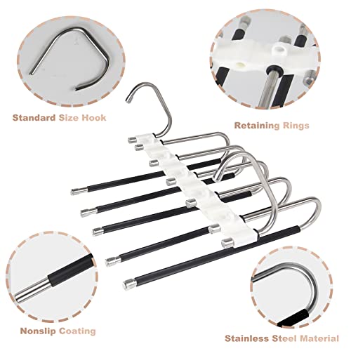 2 Pack Multifunctional Pants Rack, 5 Layers Space Saving Pants Hangers Stainless Steel Clothes Jeans Hangers Clothes Hangers for Pants Jeans Trousers Skirts Scarf