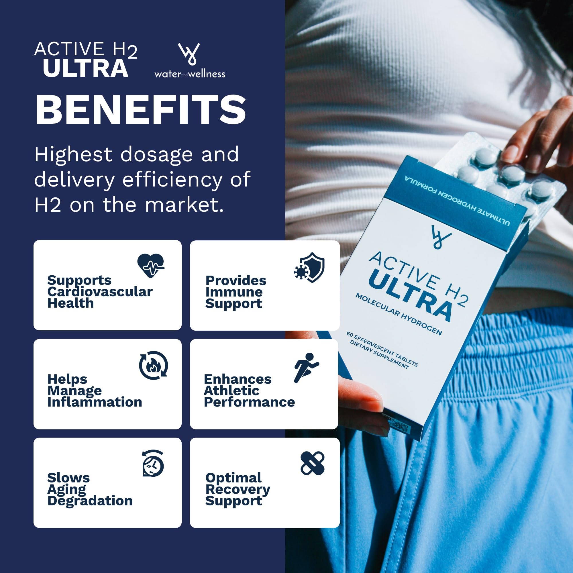 Active H2 Ultra Hydrogen Water Tablet - Optimize Health, Support Immunity, and Balance Antioxidants with Benefits of Molecular Hydrogen (1 Bottle, 60 Tablets)
