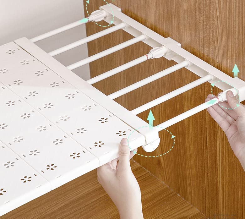 Tension Shelf & & Rod Expandable Adjustable Storage Rack Separator Cupboard Divider Closet Shoes Wardrobe Organizer DIY for Bedroom (24cm Wide, Adjustable Length 46-75cm)