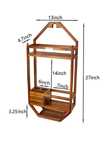 TeakCraft Teak Shower Caddy, Shower Organizer For Bathroom, Non Slip, Indoor and Outdoor, Hanging Shower Organizer, Showerhead, 3 Shelf, The Thoren