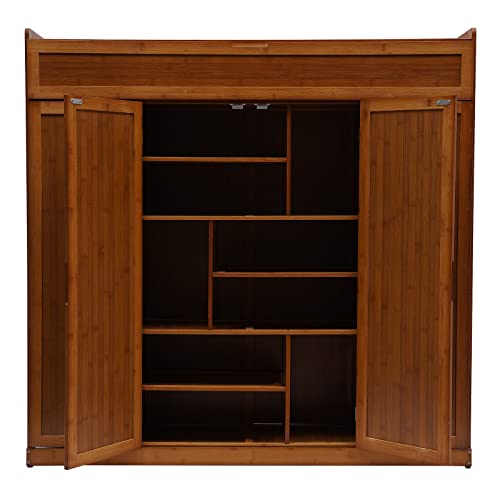 DNYSYSJ 7-Tier Shoe Organizer Cabinet with Folding Door Pull-Down Compartment, Bamboo Brown Shoe Floor Storage Organizer Rack for Entryway Living Room, 46" L x 13" W x 45.3" H