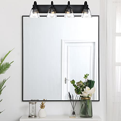 TULUCE Bathroom Vanity Light Fixtures Over Mirror,Modern 4 Lights Bath Vanity Lighting Matte Black Indoor Wall Light Fixture with Clear Glass Shade for Bathroom Cabinets Dressing Table