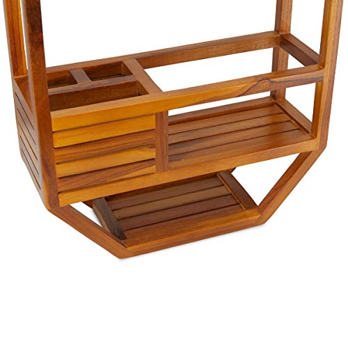 TeakCraft Teak Shower Caddy, Shower Organizer For Bathroom, Non Slip, Indoor and Outdoor, Hanging Shower Organizer, Showerhead, 3 Shelf, The Thoren