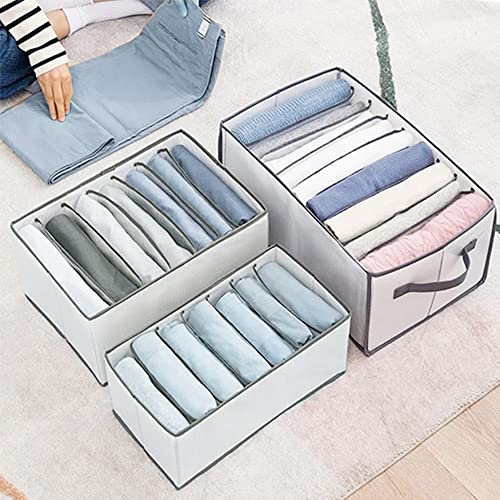 2 Pcs Clothes Organizer with support Board and Handles, Divider Drawer Organizer, Closet Storage, Jean Closet Organizer. It’s Foldable, Lightweight AND Washable, Large ,7 Grids, Light Gray. (JO001)