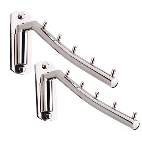 Folding Wall Mounted Clothes Hanger, Adromy Stainless Steel Clothes Holder Swing Arm Closet Drying Rack Clothing Hanging System Heavy Duty Closet Storage Organizer 2 Pack