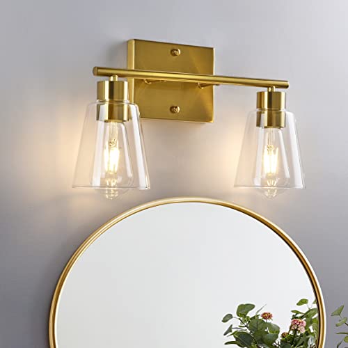EnweMahi 2 Light Gold Bathroom Light Fixtures, Brushed Brass Wall Sconce, Modern Vanity Lights for Bathroom for Mirror, Corridor, Bedroom…