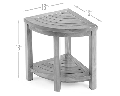 ALATEAK Corner Wood Bath Spa Shower Stool Table Bench Shelf Storage Fully Assembled 15"
