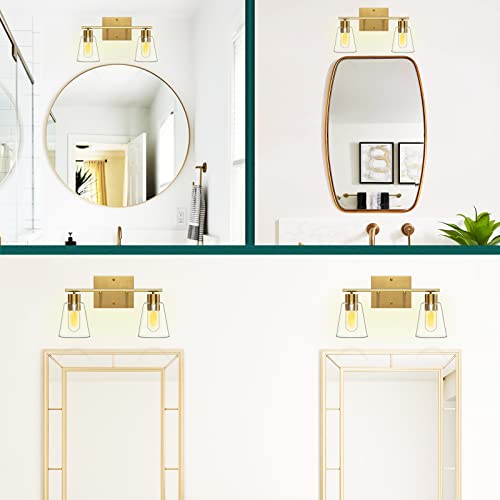 EnweMahi 2 Light Gold Bathroom Light Fixtures, Brushed Brass Wall Sconce, Modern Vanity Lights for Bathroom for Mirror, Corridor, Bedroom…