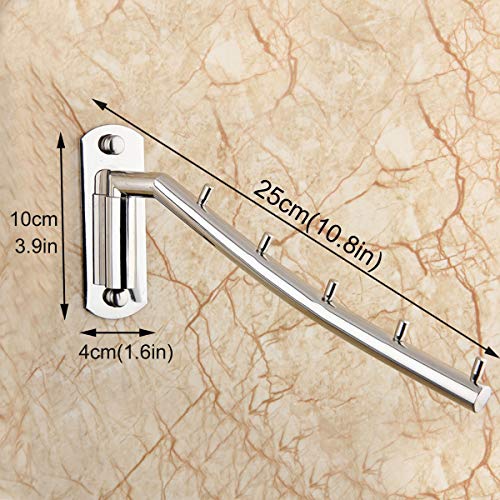 Folding Wall Mounted Clothes Hanger, Adromy Stainless Steel Clothes Holder Swing Arm Closet Drying Rack Clothing Hanging System Heavy Duty Closet Storage Organizer 2 Pack