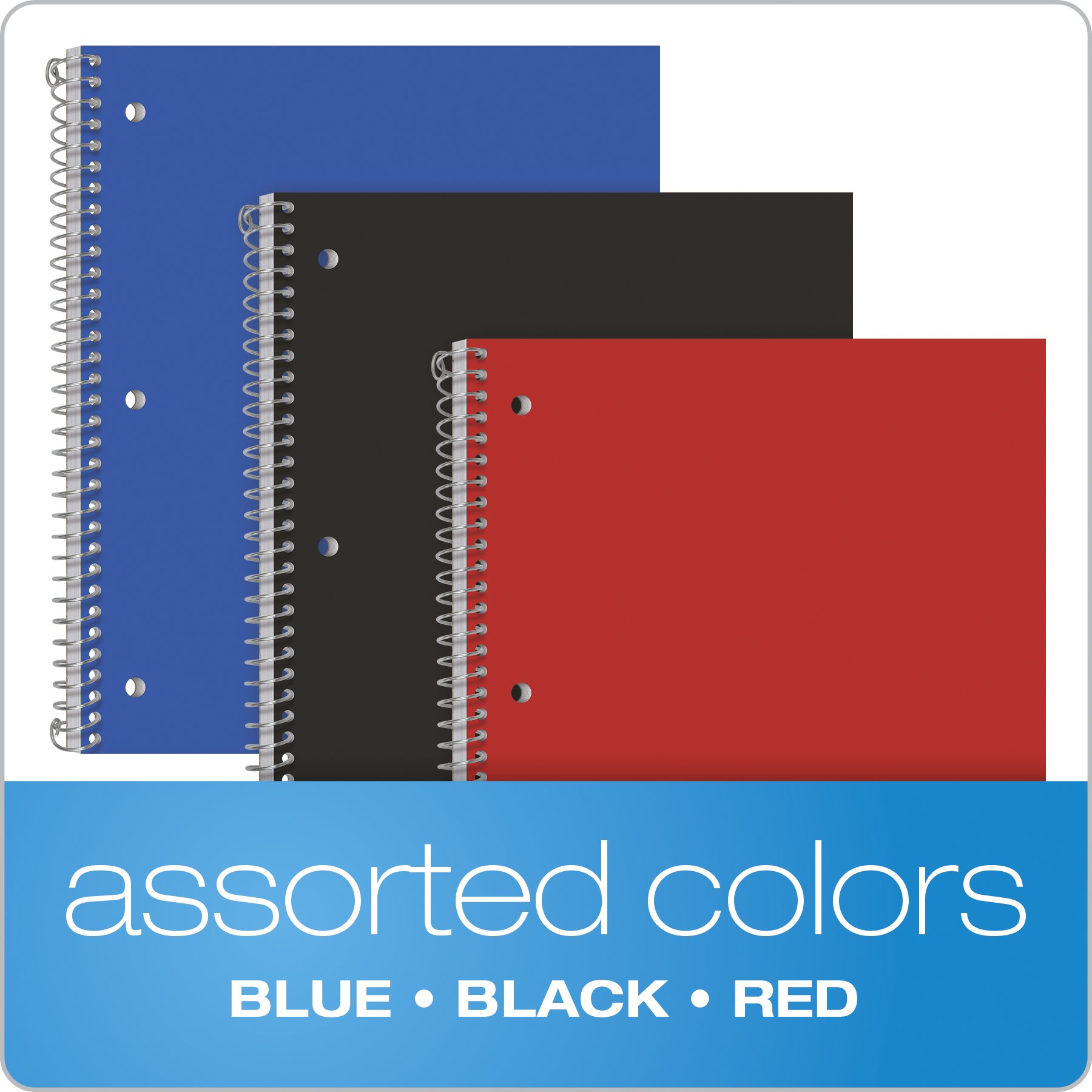 Oxford Spiral Notebooks, 1-Subject, Wide Ruled Paper, Durable Plastic Cover, 100 Sheets, Divider Pocket, 3 per Pack (10389)