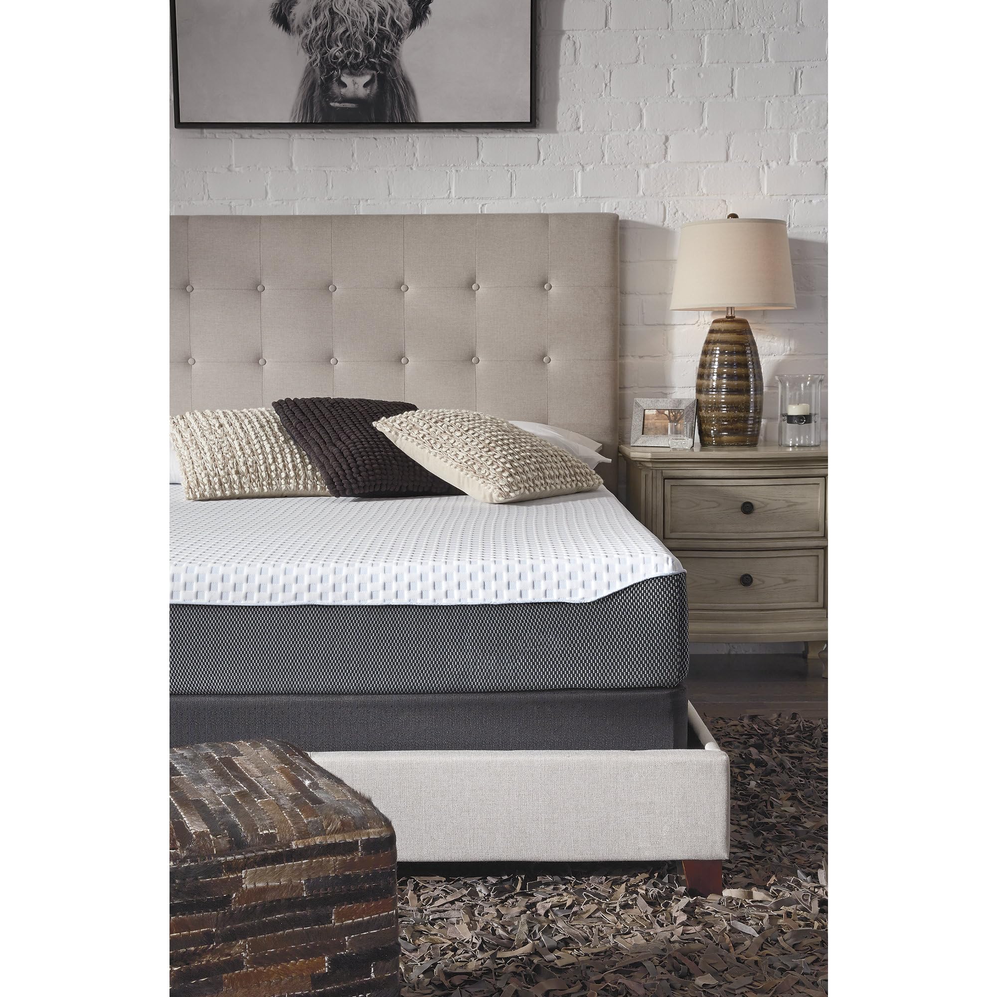 Signature Design by Ashley Queen Size Chime Elite 10 Inch Plush Green Tea & Charcoal Gel Memory Foam Mattress with Micro Cool Cover