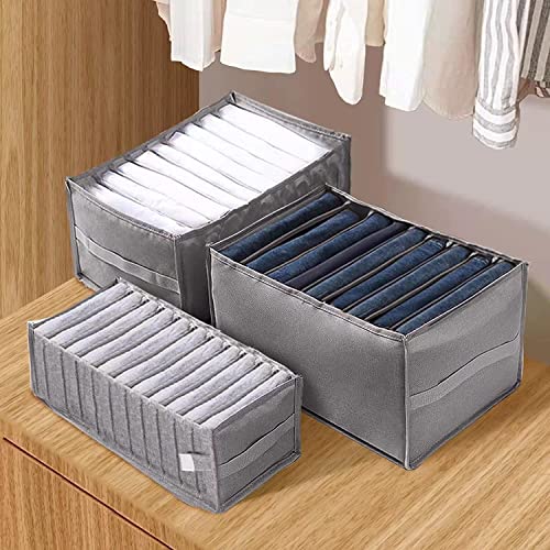 Wardrobe Clothes Organizer, Clothes Organizer for Clothing 3 PCS Drawer Clothes Organizer Handle Foldable Clothes Organizer for Thin Jeans, T-shirts, Skirts