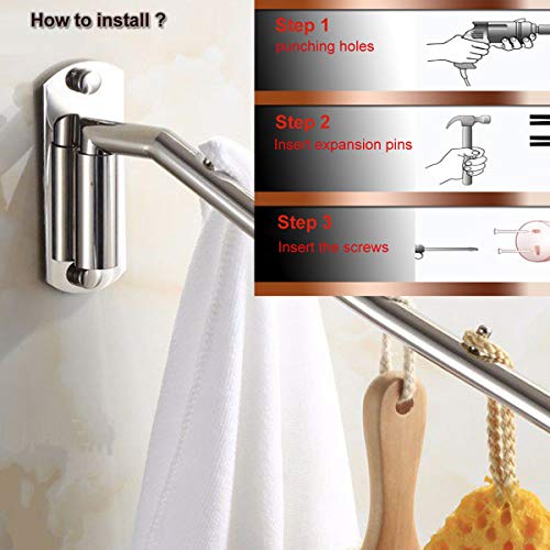 Folding Wall Mounted Clothes Hanger, Adromy Stainless Steel Clothes Holder Swing Arm Closet Drying Rack Clothing Hanging System Heavy Duty Closet Storage Organizer 2 Pack