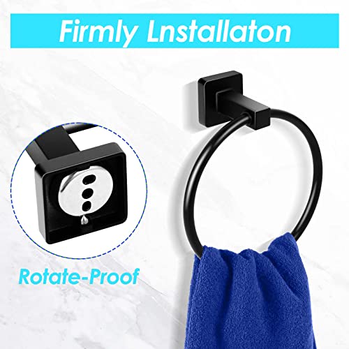 4-PCS Bathroom Hardware Set, Matte Black Bathroom Hardware Set, 16IN Towel Bar Set 304 Stainless Steel, Towel Rack Set Wall Mounted, Hand Towel Bars, Toilet Paper Holder, Towel Ring, Robe Towel Hook