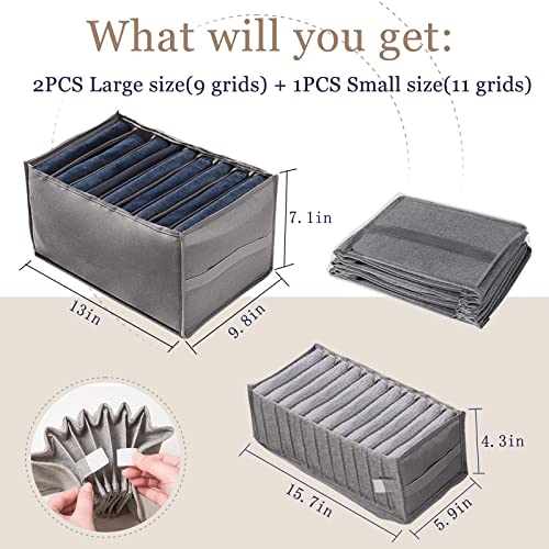 Wardrobe Clothes Organizer, Clothes Organizer for Clothing 3 PCS Drawer Clothes Organizer Handle Foldable Clothes Organizer for Thin Jeans, T-shirts, Skirts
