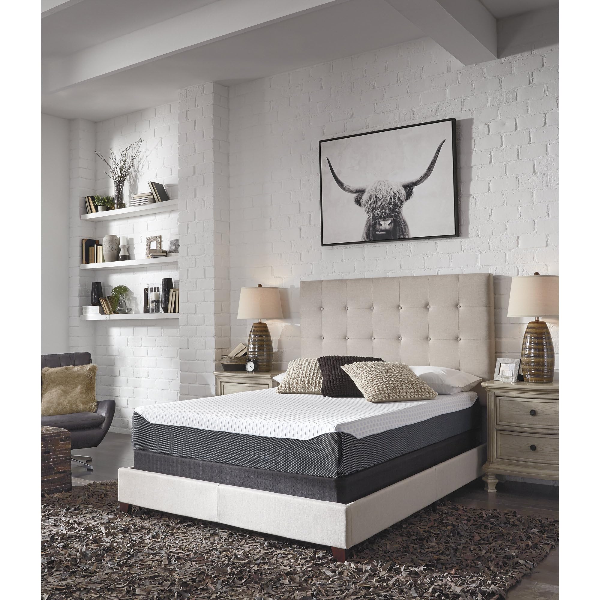 Signature Design by Ashley Queen Size Chime Elite 10 Inch Plush Green Tea & Charcoal Gel Memory Foam Mattress with Micro Cool Cover