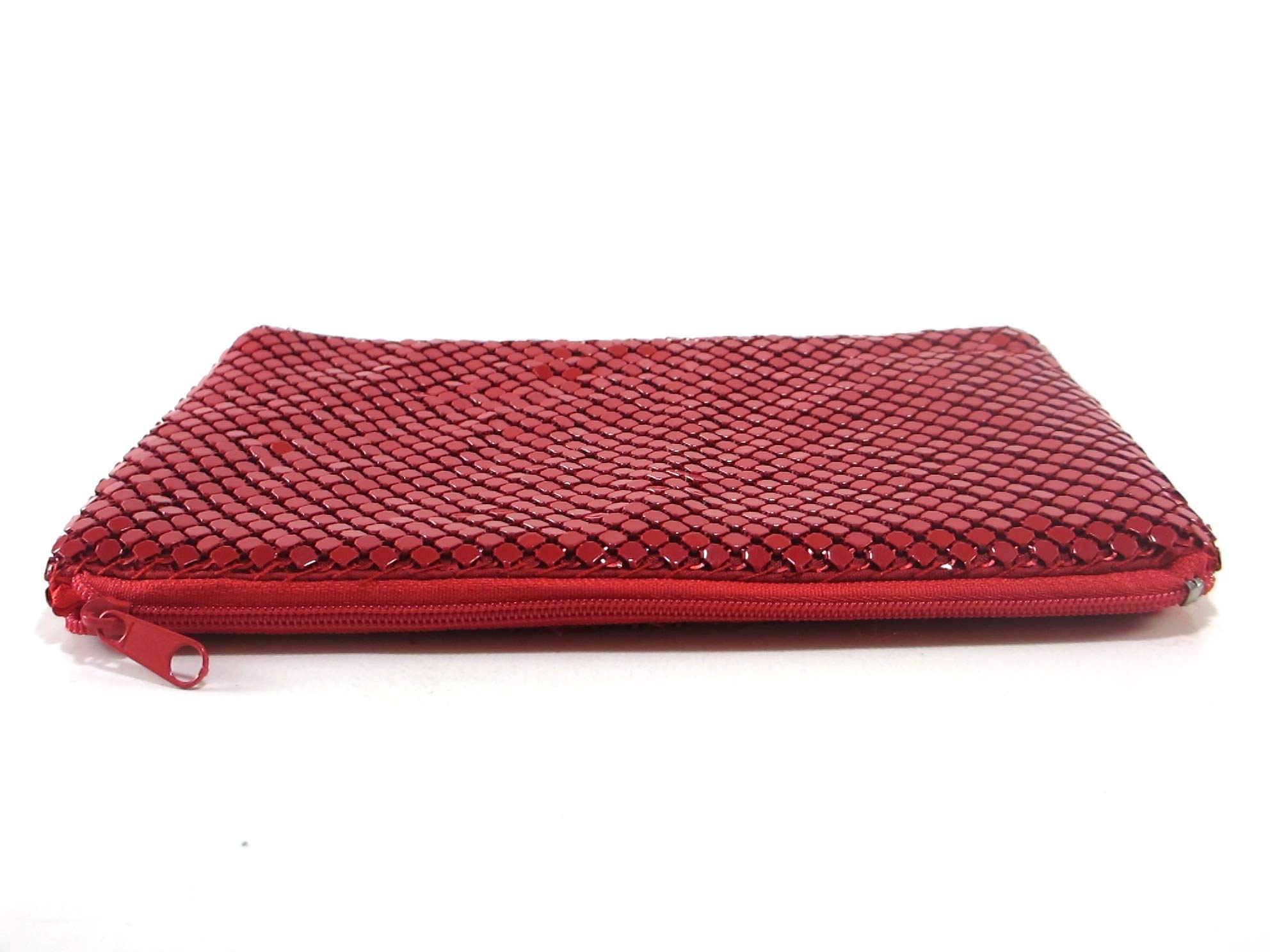 Frewahmesh Cosmetic Bag with Zipper,Travel Makeup Pouch,Metal Mesh Portable for Girls Women (Red)