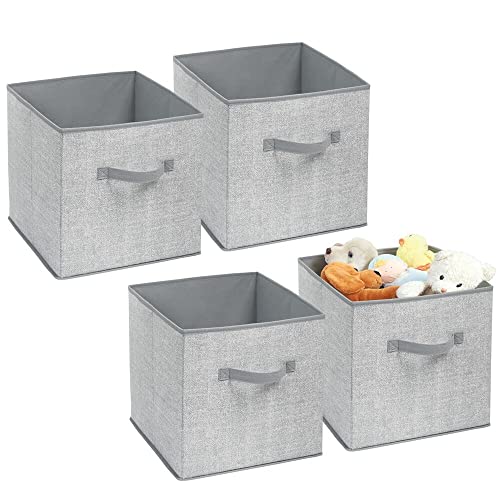 mDesign Soft Fabric Nursery/Playroom Closet Storage Organizer Bin Box with Front Handle for Cube Furniture Shelving Units - Holds Toys, Clothes, Diapers, Bibs - Lido Collection - 4 Pack - Gray