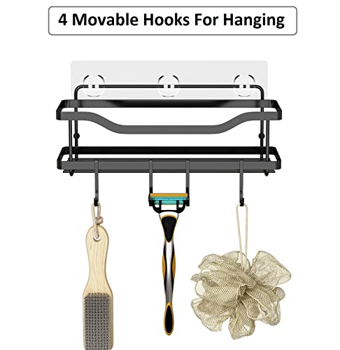 TESOT Shower Caddy, Adhesive Shower Shelf, No Drilling Shower Organizer, Rust Proof Stainless Steel Shower Rack with Hooks for Bathroom Storage, 2 Pack, Black