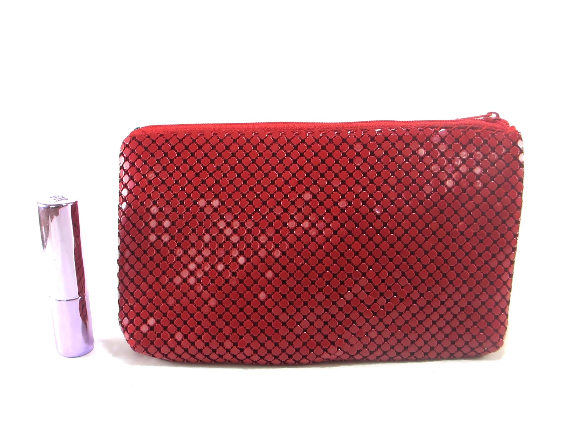 Frewahmesh Cosmetic Bag with Zipper,Travel Makeup Pouch,Metal Mesh Portable for Girls Women (Red)