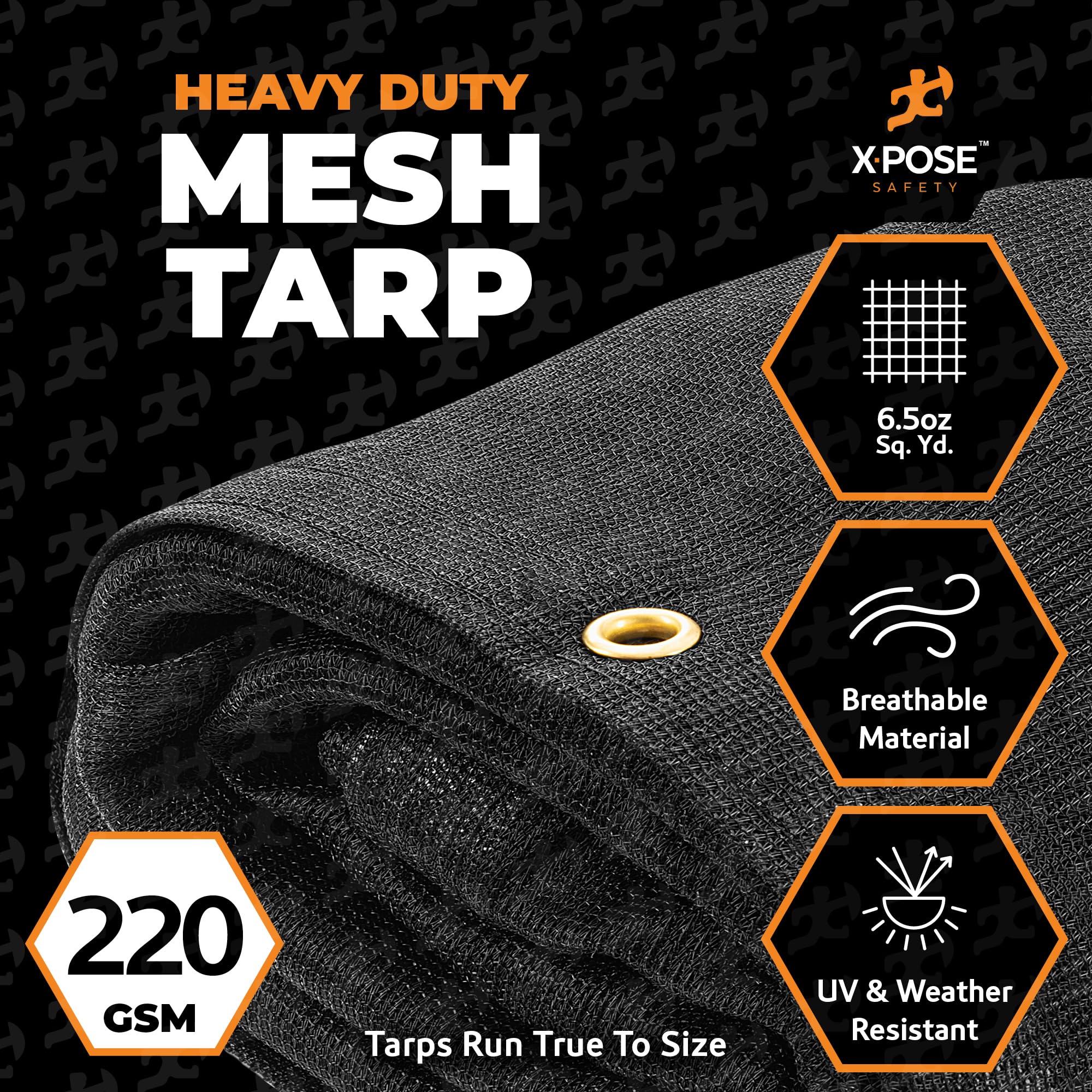 Xpose Safety Heavy Duty Mesh Tarp – 8’ x 10’ Multipurpose Black Protective Cover with Air Flow - Use for Tie Downs, Shade, Fences, Canopies, Dump Trucks – Tear Resistant