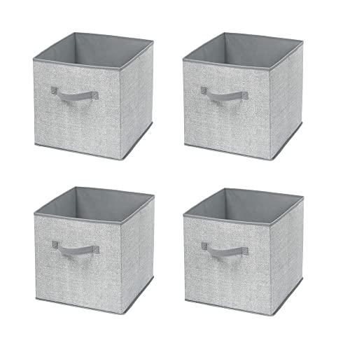 mDesign Soft Fabric Nursery/Playroom Closet Storage Organizer Bin Box with Front Handle for Cube Furniture Shelving Units - Holds Toys, Clothes, Diapers, Bibs - Lido Collection - 4 Pack - Gray