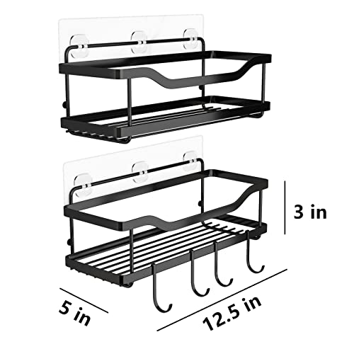 TESOT Shower Caddy, Adhesive Shower Shelf, No Drilling Shower Organizer, Rust Proof Stainless Steel Shower Rack with Hooks for Bathroom Storage, 2 Pack, Black
