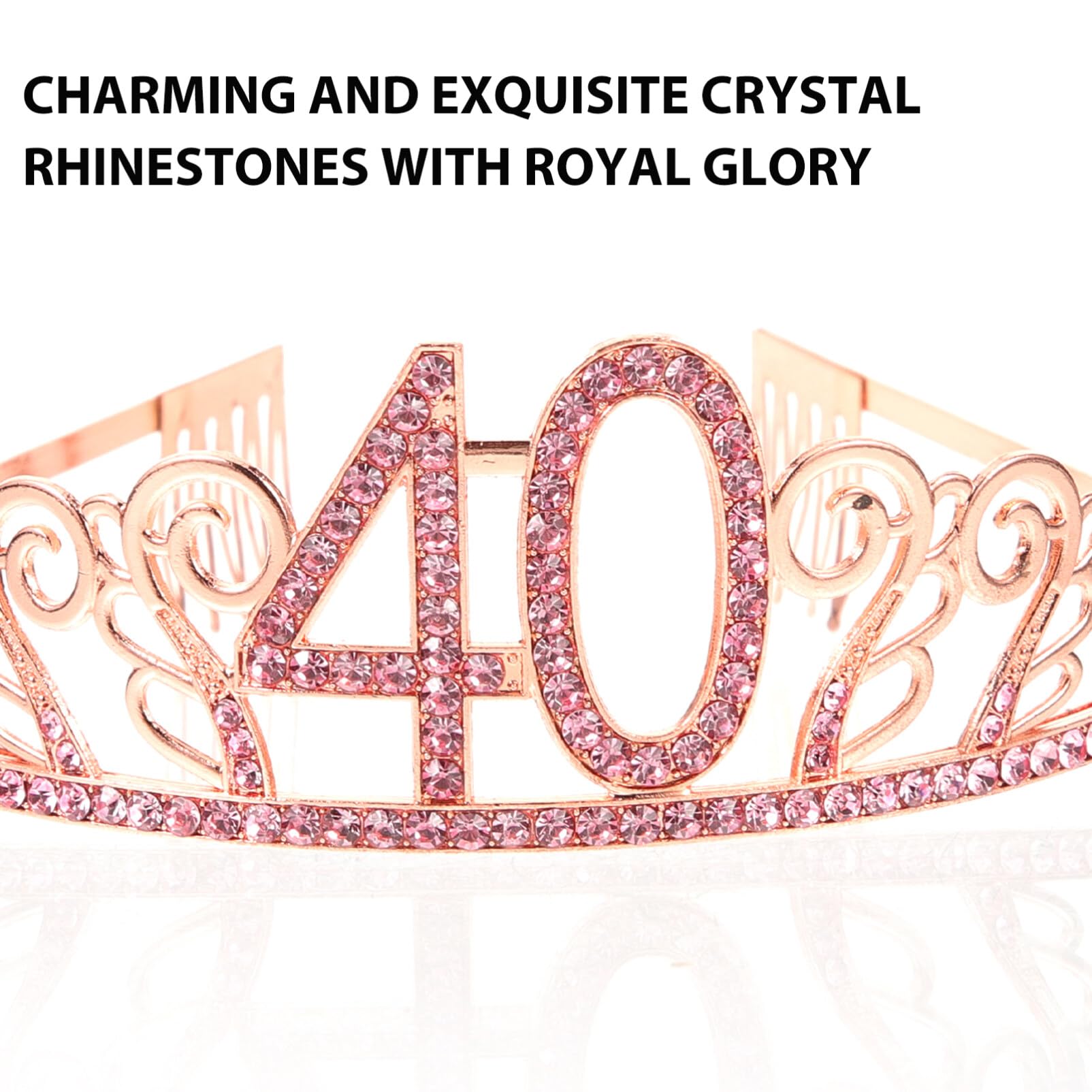 FRCOLOR 40th Birthday Tiara Crystal Rhinestone Crown Princess Crown and Tiaras for Women(Rose Gold)
