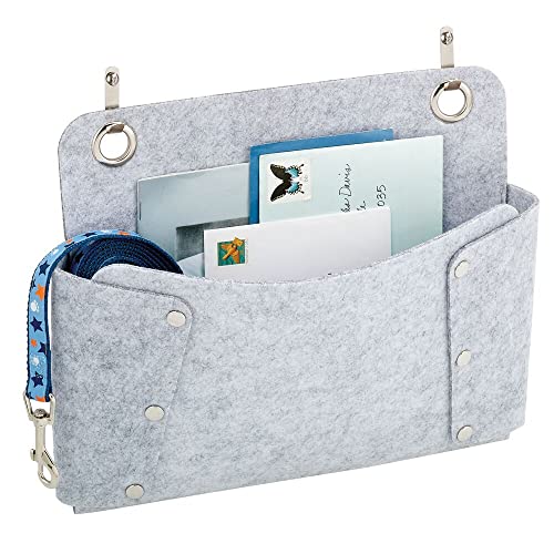 mDesign Soft Felt Over The Door Hanging Storage Organizer for Closets in Bedrooms, Hallway, Entryway, Mudroom - Hooks Included - Textured Print, 2 Pack - Light Gray/Chrome