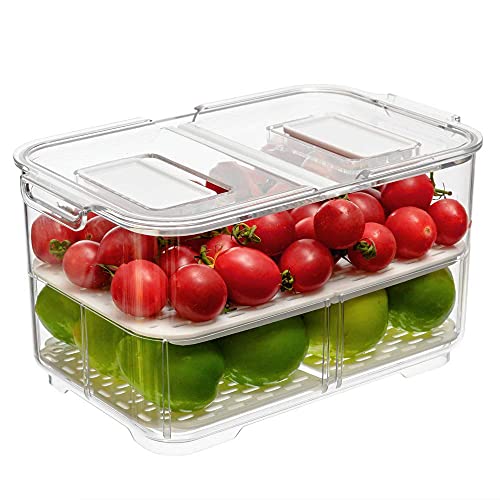 SANNO Vegetable Fruit Storage Containers, Produce Saver Containers Refrigerator Storage Containers Fresh Produce Saver with Lids and Vents,Stackable Salad Lettuce Keeper for Refrigerator