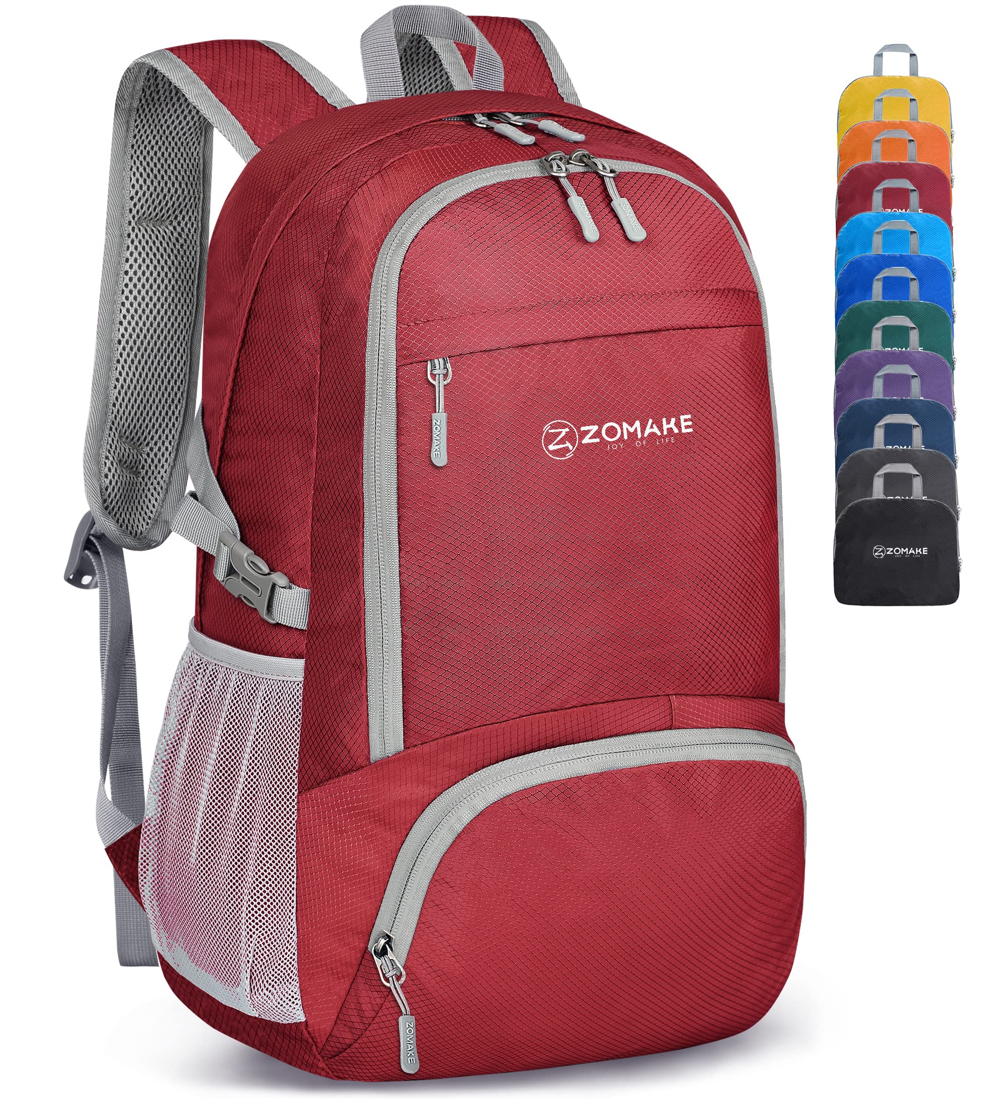 ZOMAKE Lightweight Packable Backpack 30L, Foldable Hiking Backpacks Water Resistant Compact Folding Daypack for Travel(Red)