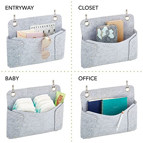 mDesign Soft Felt Over The Door Hanging Storage Organizer for Closets in Bedrooms, Hallway, Entryway, Mudroom - Hooks Included - Textured Print, 2 Pack - Light Gray/Chrome
