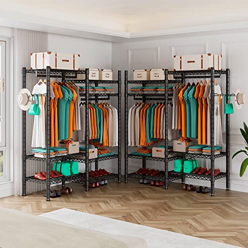 PUNION Wire Garment Rack, Heavy Duty Clothes Rack for Hanging Clothes, Metal Clothing Rack, Compact Freestanding Wardrobe Closet with Shelves Racks