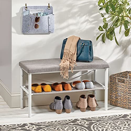 mDesign Soft Felt Over The Door Hanging Storage Organizer for Closets in Bedrooms, Hallway, Entryway, Mudroom - Hooks Included - Textured Print, 2 Pack - Light Gray/Chrome