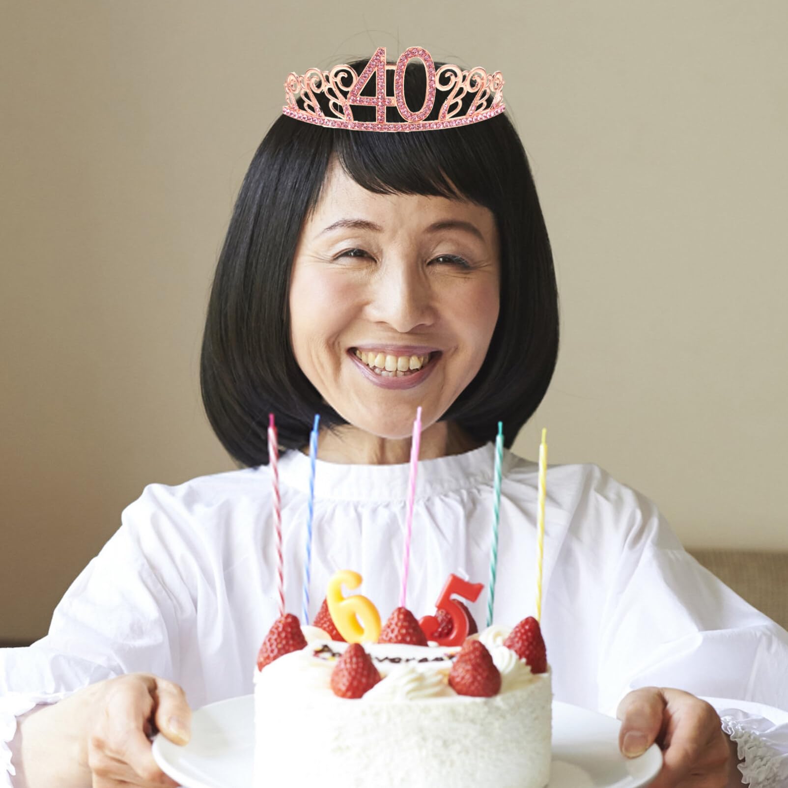 FRCOLOR 40th Birthday Tiara Crystal Rhinestone Crown Princess Crown and Tiaras for Women(Rose Gold)