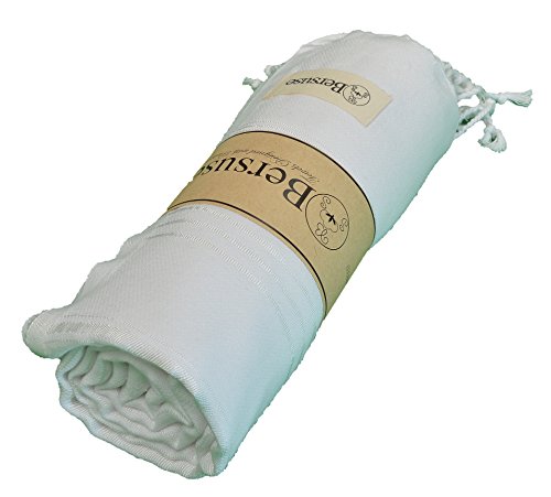 Bersuse 100% Cotton Anatolia Turkish Towel - 37x70 Inches, White