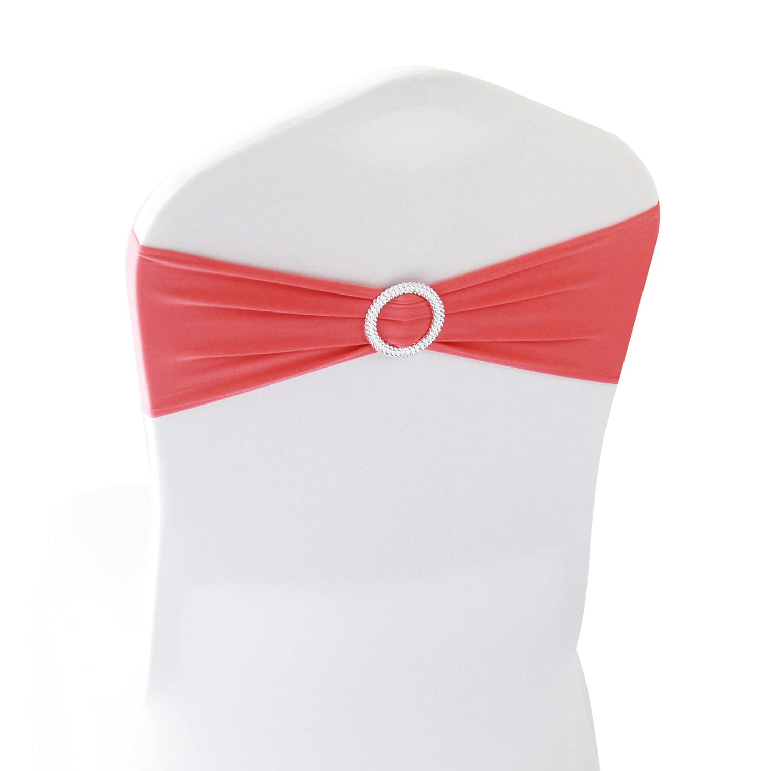 WELMATCH Coral Spandex Chair Bands Sashes - 50 pcs Wedding Banquet Party Event Decoration Chair Bows Ties (Coral, 50 pcs)