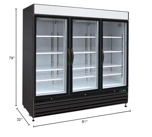 Kratos Commercial Diplay Refrigerator - Swing Glass 3-Door Merchandiser, 81" W, 72 Cu Ft, Black (69K-811)