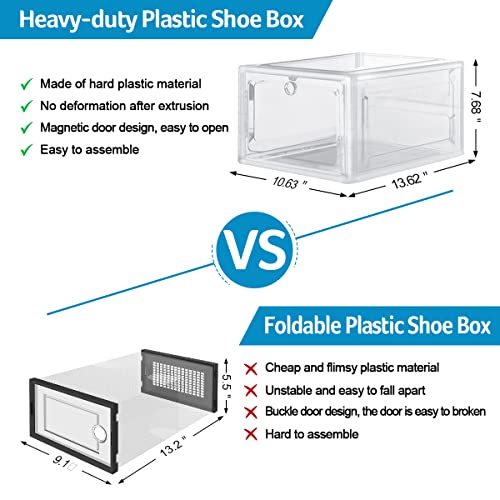 Avarmora Shoe Boxes Clear Plastic Stackable, 8 Pack Drop Front Shoe Box with Magnetic Acrylic Hard Door, XL Shoe Storage Boxes for Display Sneakers, Fit up to US Size 13 (13.6''x 10.6''x 7.7'')
