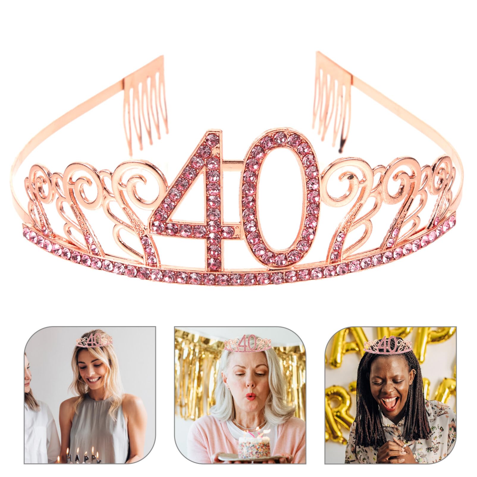 FRCOLOR 40th Birthday Tiara Crystal Rhinestone Crown Princess Crown and Tiaras for Women(Rose Gold)