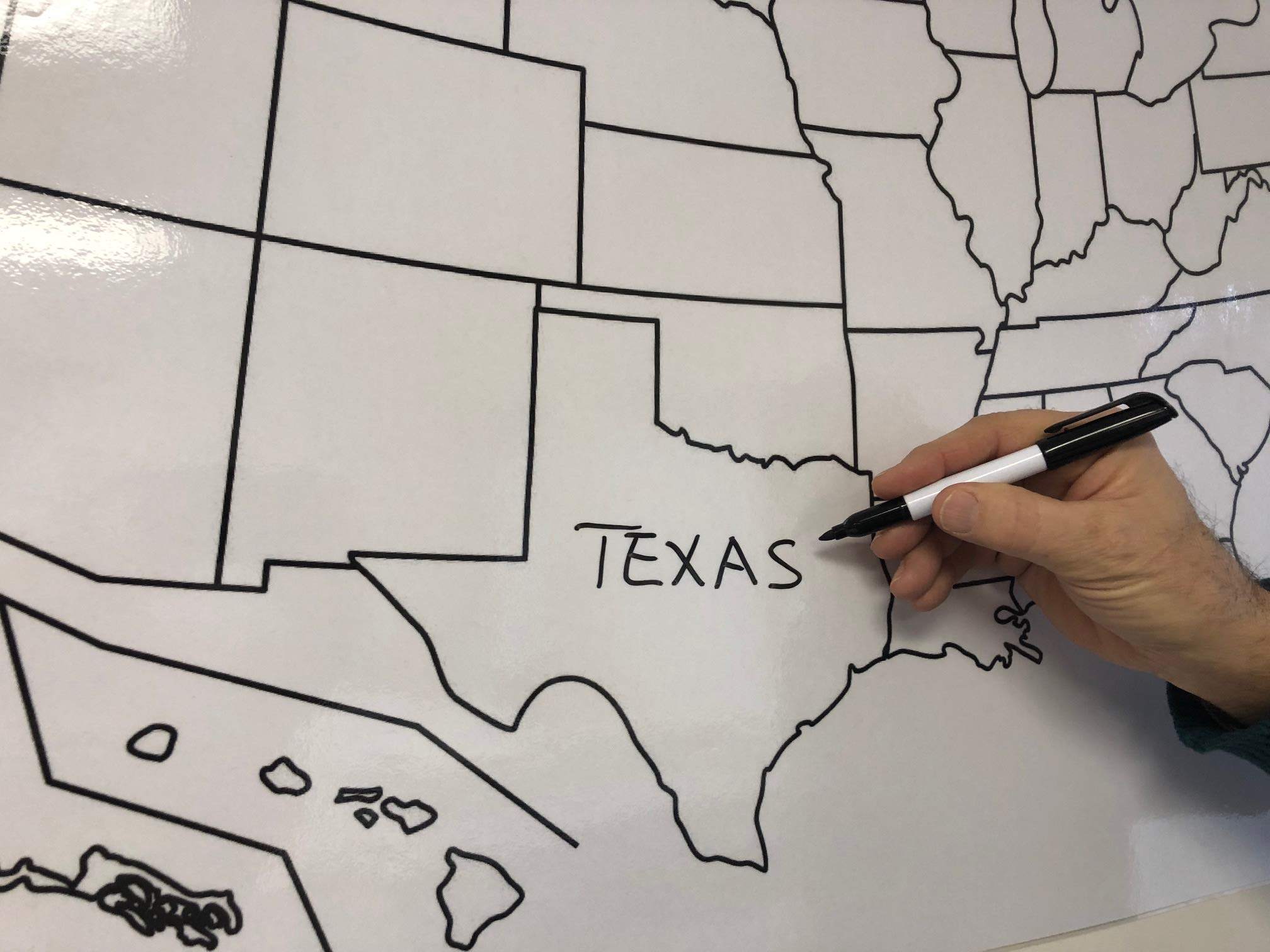 Blank US Map Laminated Dry Erase Poster, Reusable United States Map 24"x36"