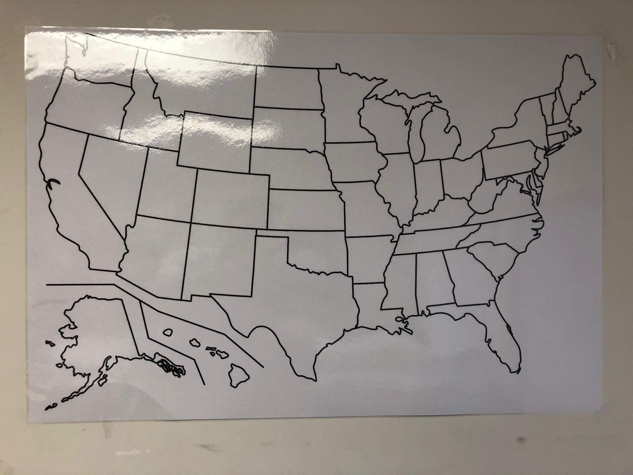 Blank US Map Laminated Dry Erase Poster, Reusable United States Map 24"x36"