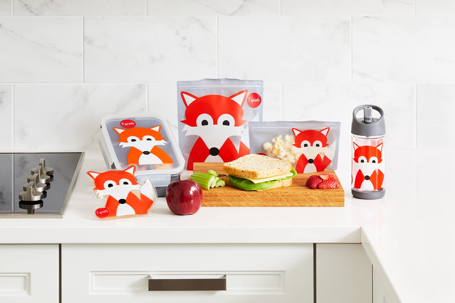 3 Sprouts Bento Box for Kids – Leakproof, BPA-Free Lunch Box with 3 Compartments for Back to School, Reusable On-the-Go Meal and Snack Containers - Fox