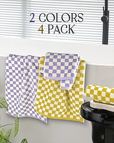 Checkered Hand Towel Set, Soft Quick Dry Bathroom Hand Towels 2 Colors 4 Pack, Retro and Cute Towels for The Whole Family