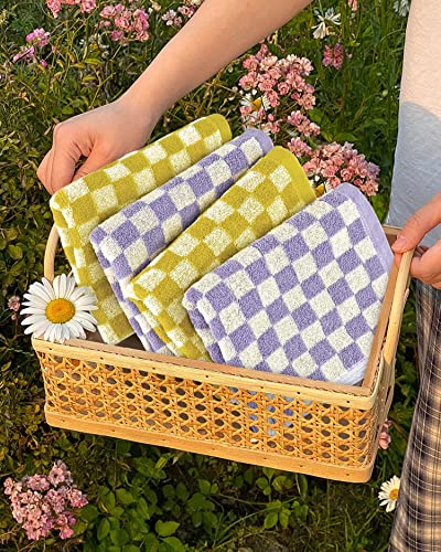 Checkered Hand Towel Set, Soft Quick Dry Bathroom Hand Towels 2 Colors 4 Pack, Retro and Cute Towels for The Whole Family