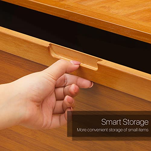 MoNiBloom Bamboo 5 Tier Shoe Storage Cabinet with Pull-Down Doors for Heels Sneakers Shoes Rack Organizer for 31-35 Pairs Entryway Hallway Living Room, Brown
