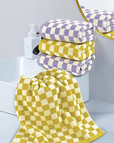 Checkered Hand Towel Set, Soft Quick Dry Bathroom Hand Towels 2 Colors 4 Pack, Retro and Cute Towels for The Whole Family