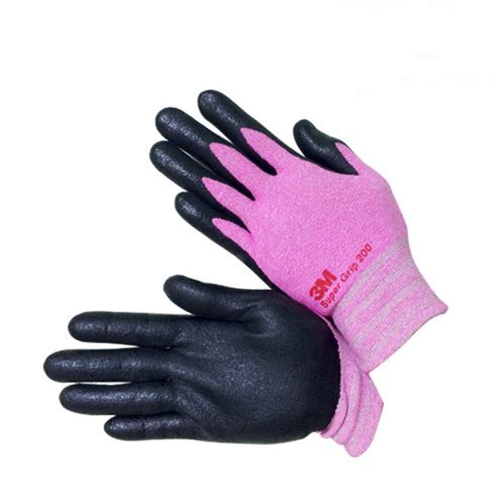 Lightweight Nitrile Work Gloves, 3D Comfort Stretch Fit, Durable Power Grip Foam Coated, Smart Touch, Thin Machine Washable, 5 Pairs Pack (Large, Pink)