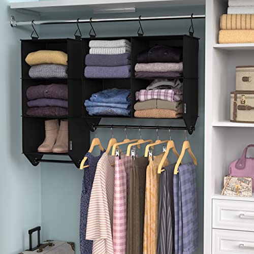 ClosetMaid 4-Shelf Fabric Hanging Closet Organizer with Garment Rod for Shirts, Sweaters, Pants, Hats, Shoes, Purses with Charcoal Black Finish