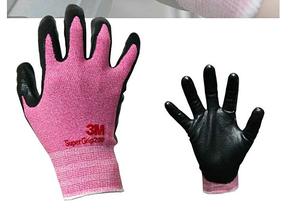 Lightweight Nitrile Work Gloves, 3D Comfort Stretch Fit, Durable Power Grip Foam Coated, Smart Touch, Thin Machine Washable, 5 Pairs Pack (Large, Pink)